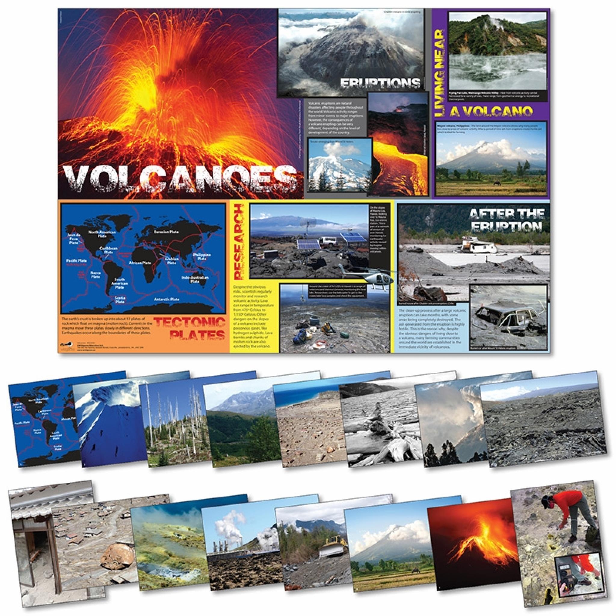 Volcanoes teaching resource photopack and poster.